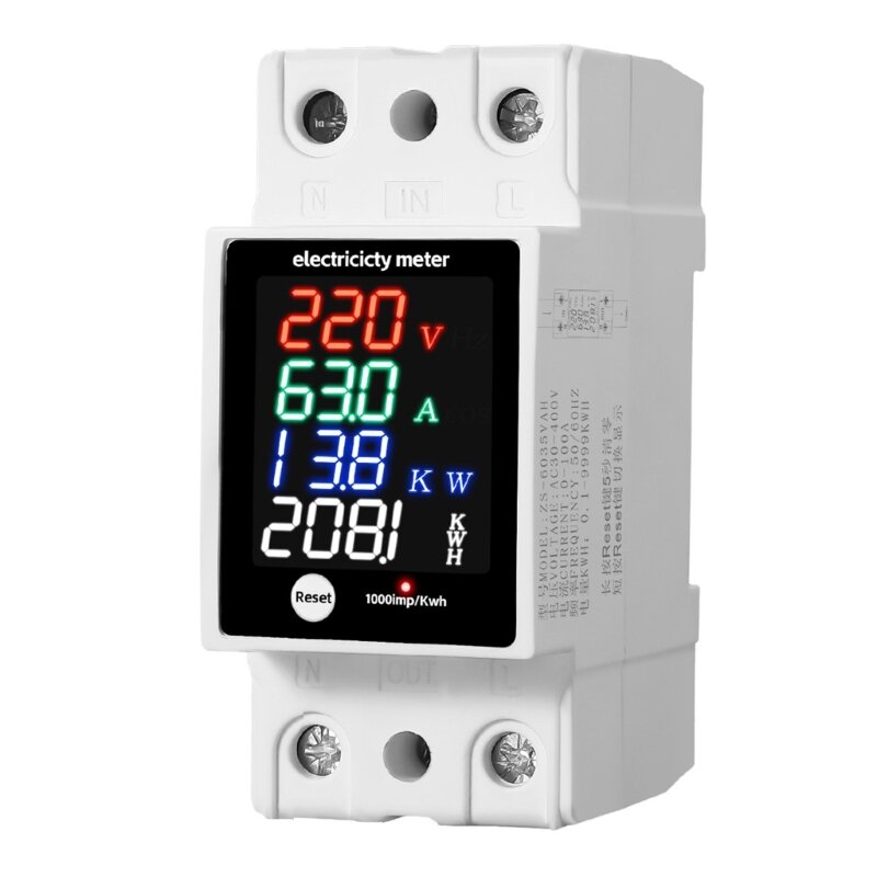 Измеритель с Цифровым дисплеем Переменного Тока Мгновенный Контроль Мощности Электрического Тока Энергопотребления Высокая Точность Монтажа На DIN-рейку