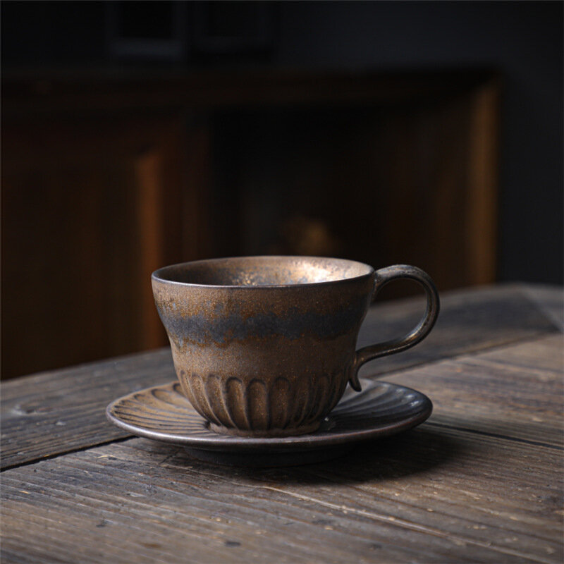 Керамический набор для офиса: чашка и блюдце, ретро простая кружка, офисный послеобеденный чай, высококачественная кофейная чашка с подставкой