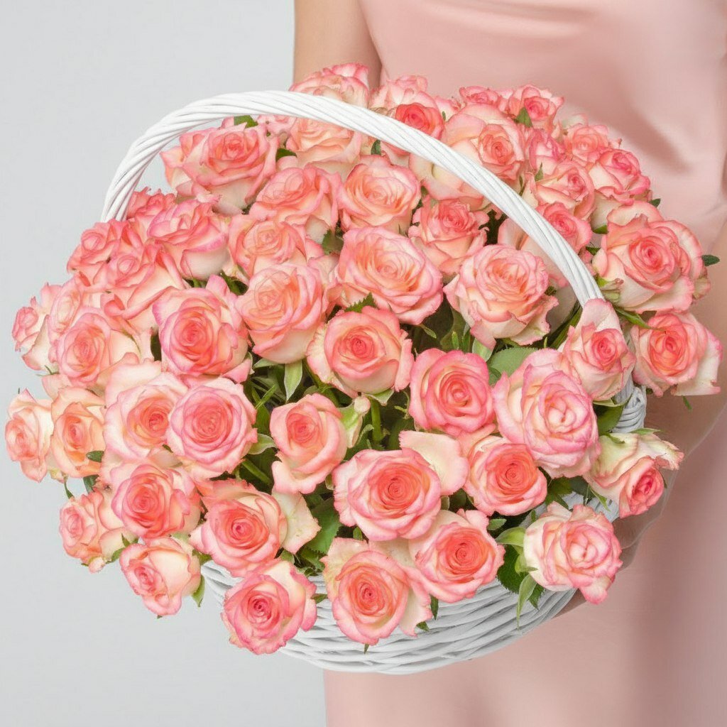 Букет Мегацвет24 "Джумилия", розы, в корзине, 51 цветок, длина стебля 30 см