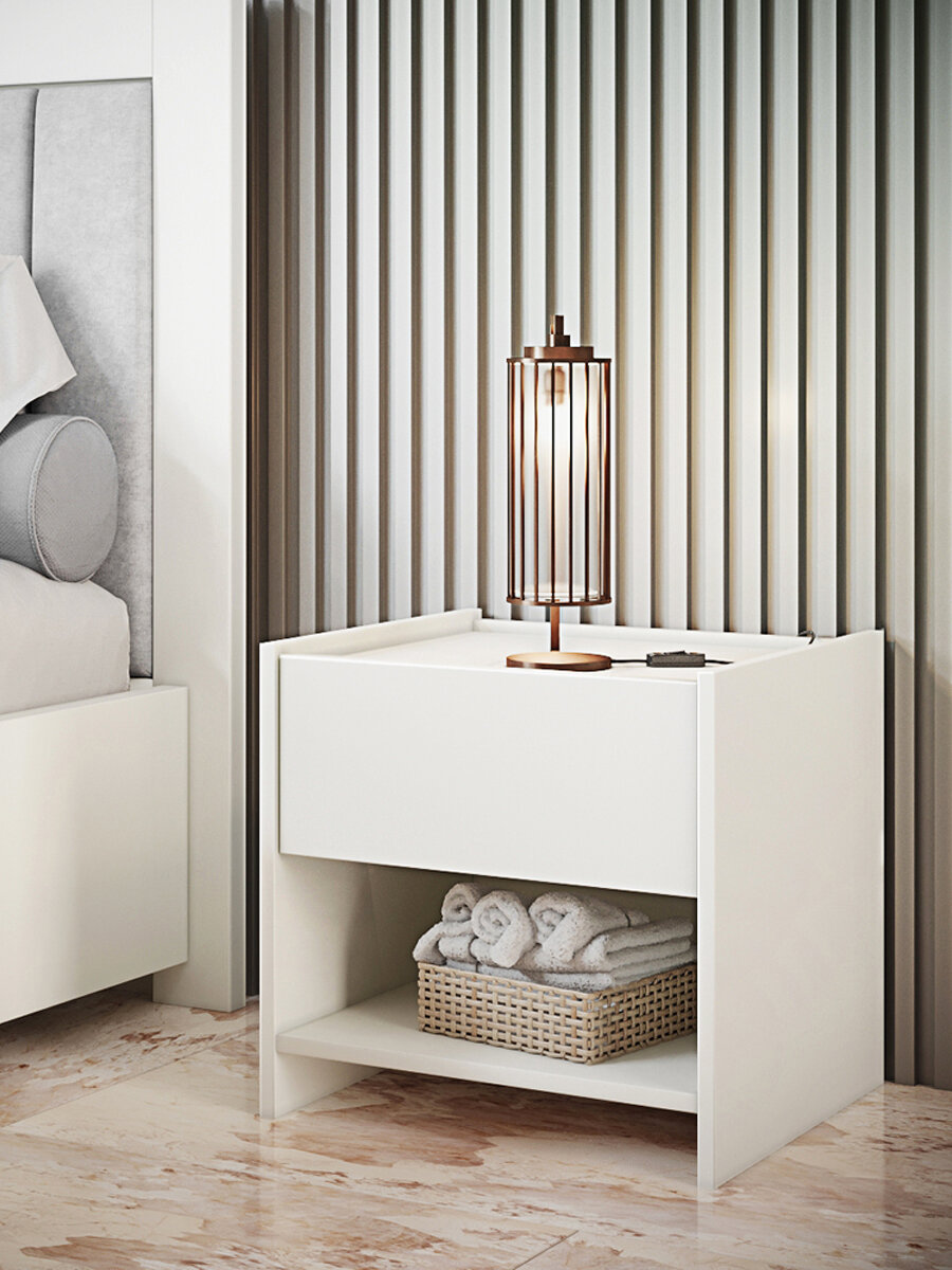 Тумба прикроватная напольная с выдвижным ящиком Фабрика Стиль Оникс 2Л, 43х40х43 см, белый