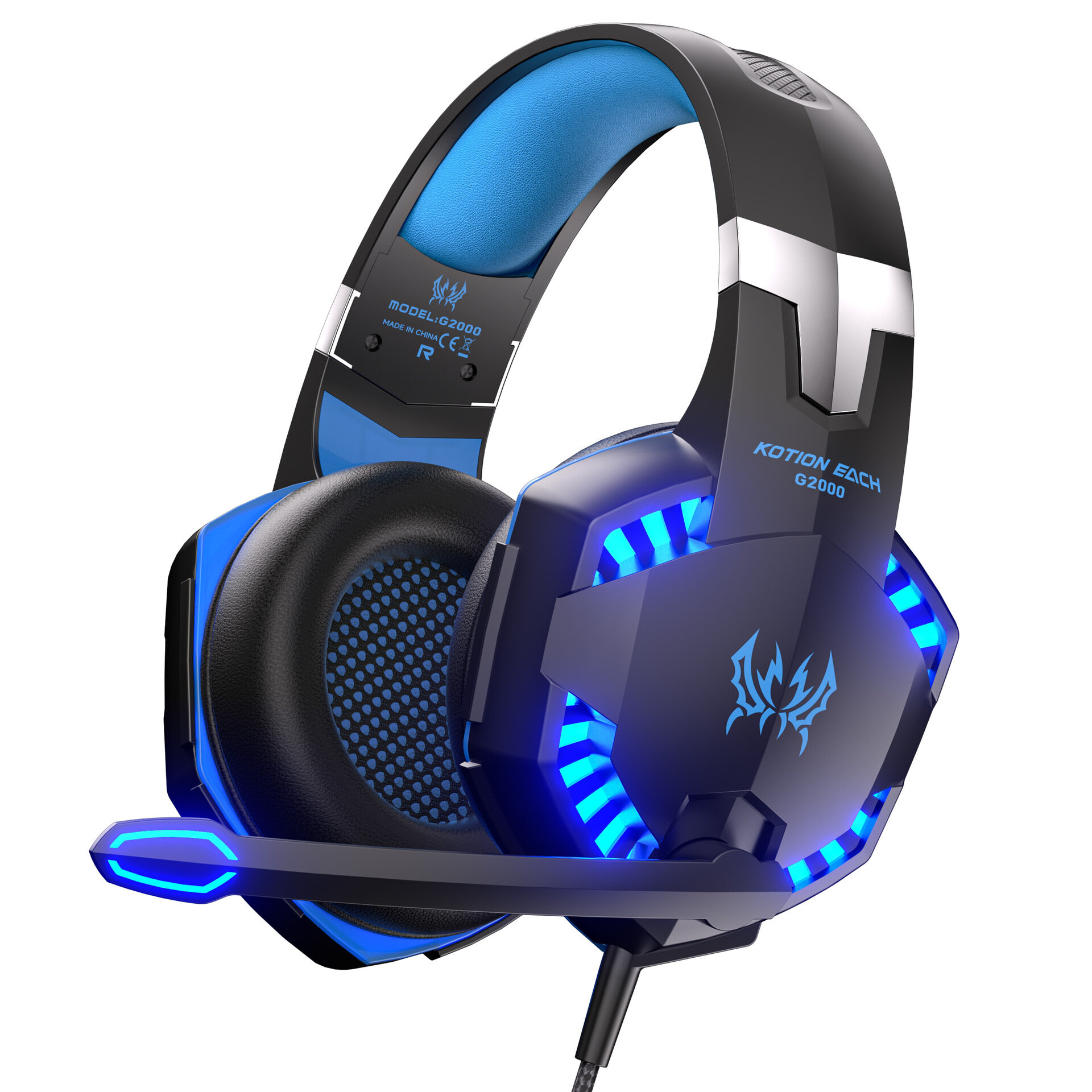 Yinzhu G2000 Проводной игровой гарнитура с микрофоном для ПК, черно-синяя, 100% проводное звучание для соревновательных