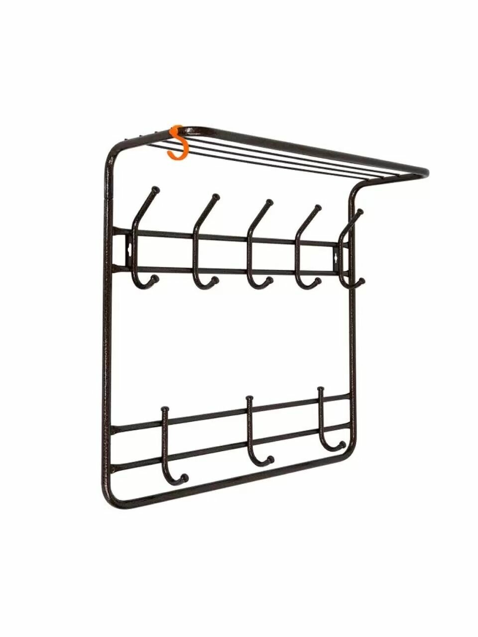 Вешалка ЗМИ настенная, 8 крючков, двухъярусная, с полкой, 60х22х58 см, черная