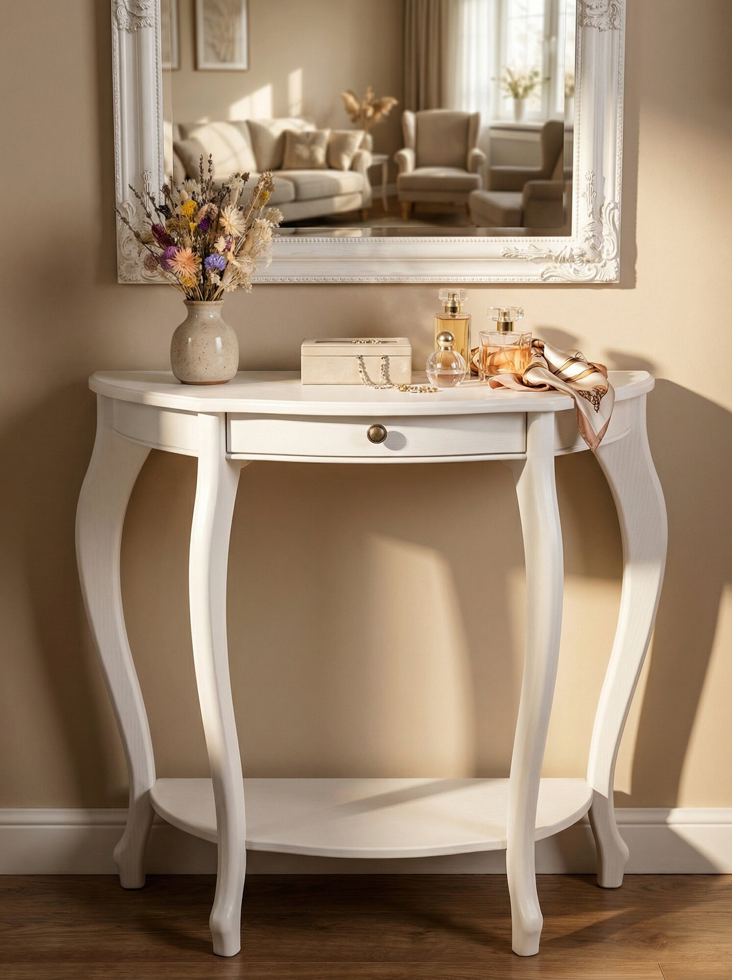 Консоль IFERS на ножках, с ящиком и полкой Элегант цвет молочный дуб Л