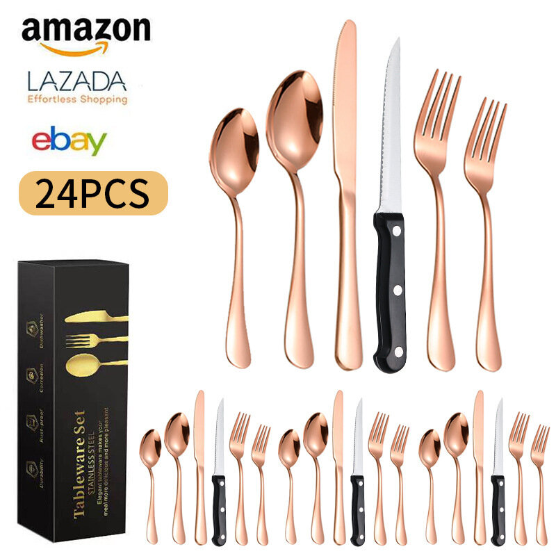 Самый продаваемый на Amazon набор столовых приборов из нержавеющей стали (24/36/48/72 предмета) для отелей и домашнего использования, включающий ножи, вилки, ложки и столовые приборы.