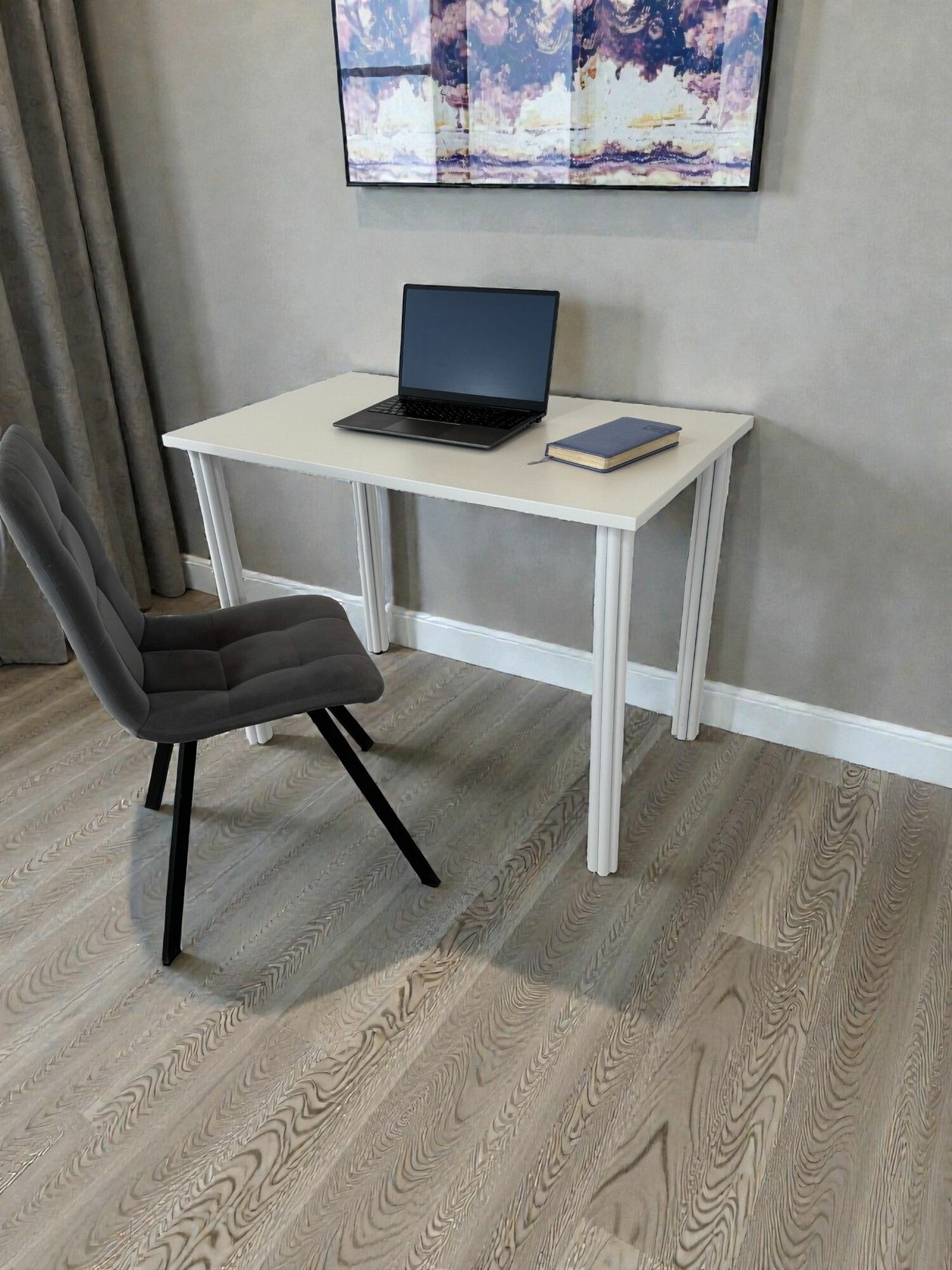 Стол дизайнерский компьютерный/ цвет столешницы Белый, 100*60 см. Ножки белые.