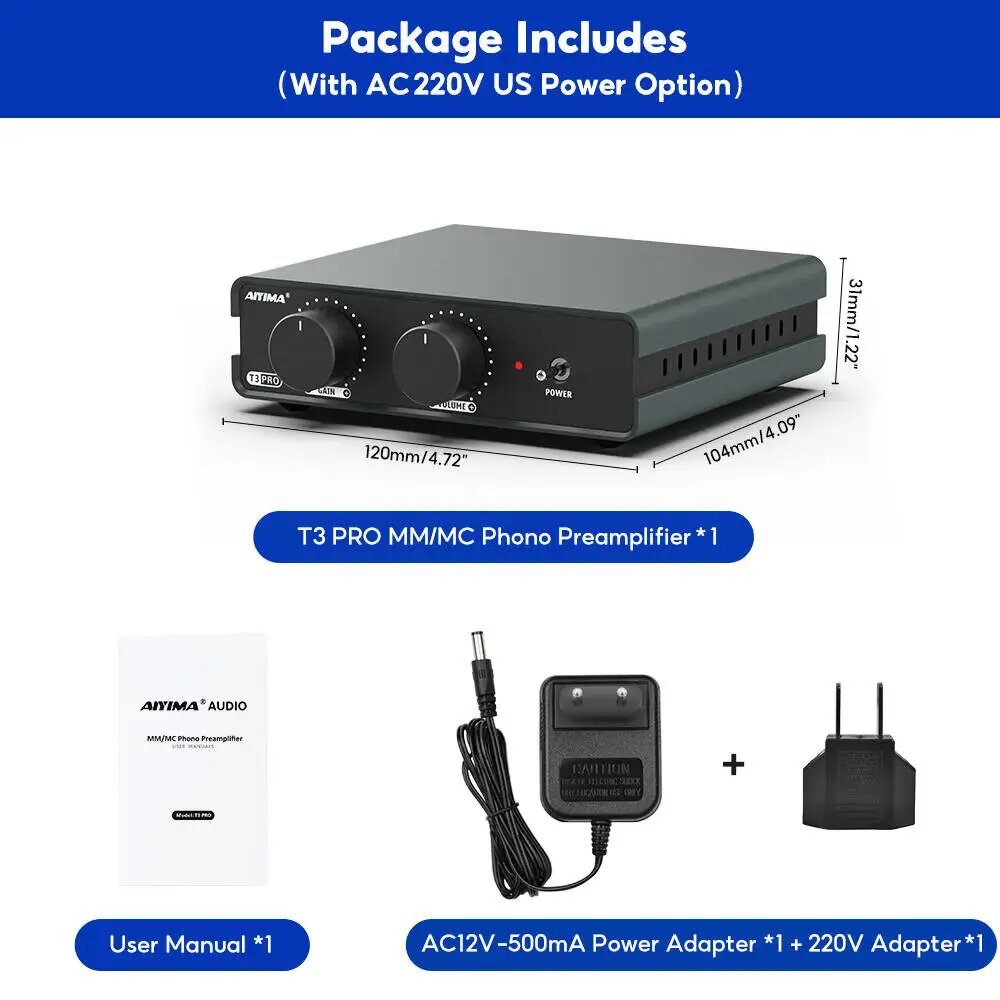 AIYIMA T3 PRO фонокорректор для винила With 220V US Plug