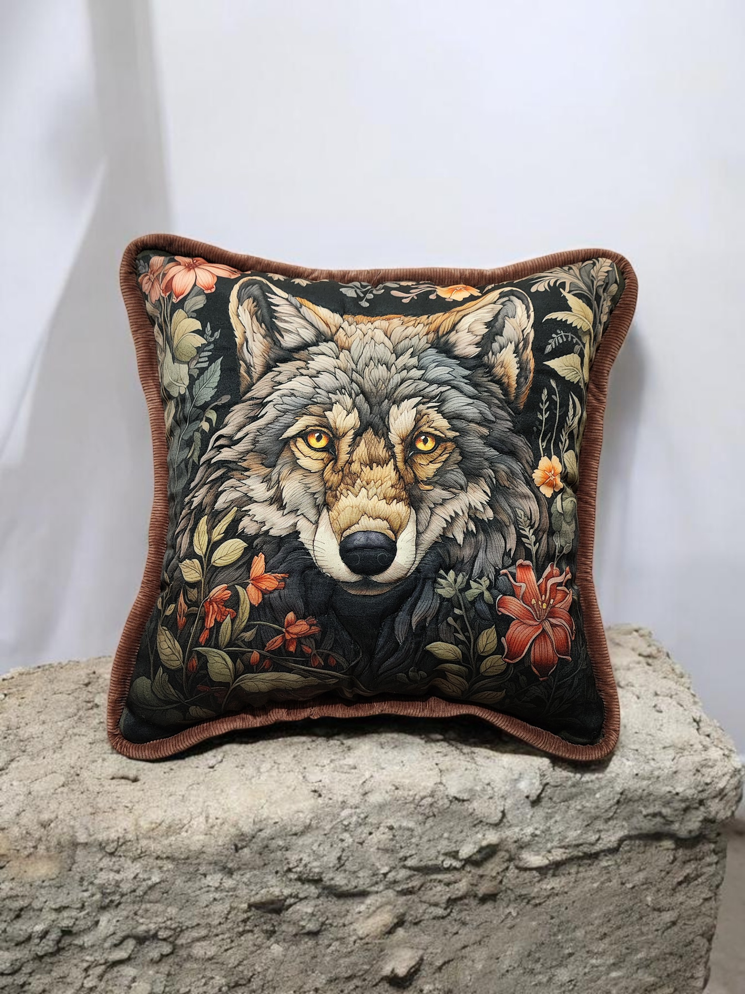 Подушка декоративная для мужчины подарок на день рождения, "Дикая сила. Волк" уникальный дизайн, оригинальный подарок