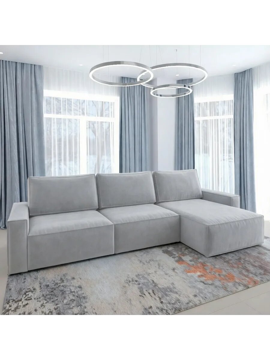 Диван КМК "Ортопедический лофт", угловой, раскладной, еврокнижка, велюр, 340х82х160 см