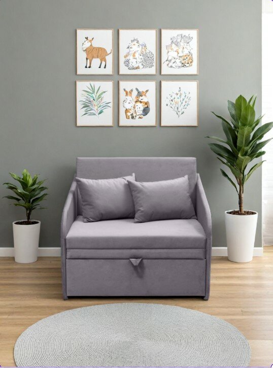 Детский диван М-Стиль "Малыш", выкатная конструкция, темно-серый, 180 x 75 х 75 см