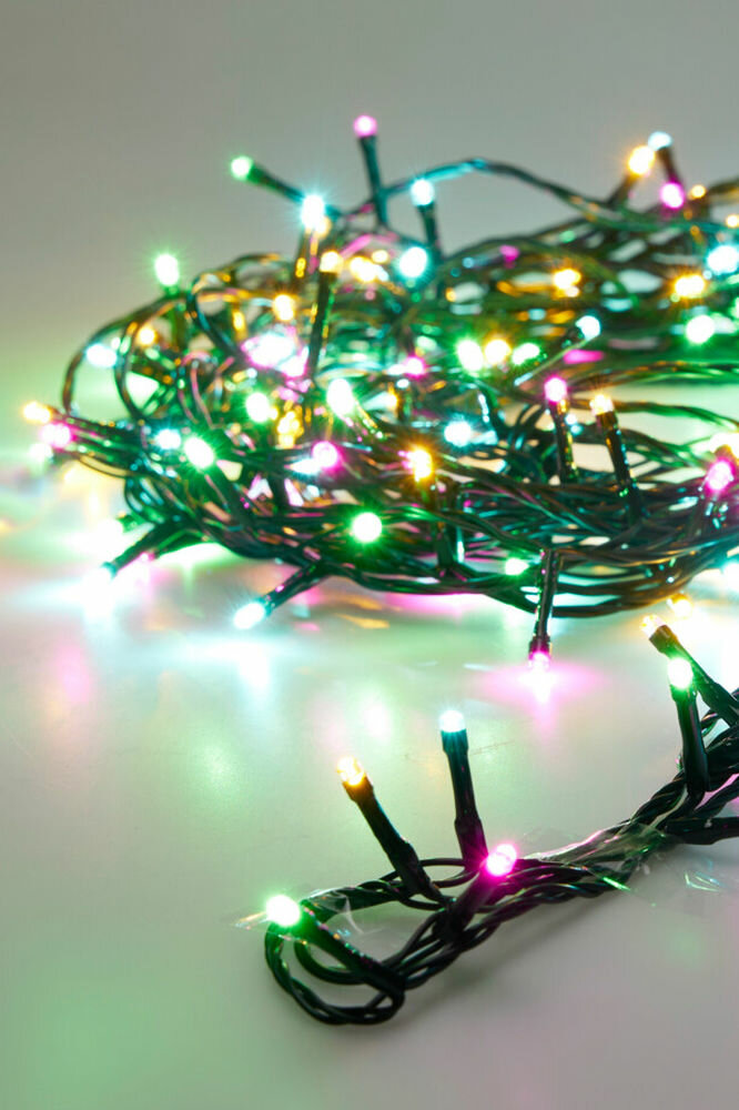 Светодиодная гирлянда Koopman Comfort Macaron, 80 разноцветных SOFT LED-огней, 6+3 м, контроллер, таймер, зелёный ПВХ, уличная, Koopman International AX8454610