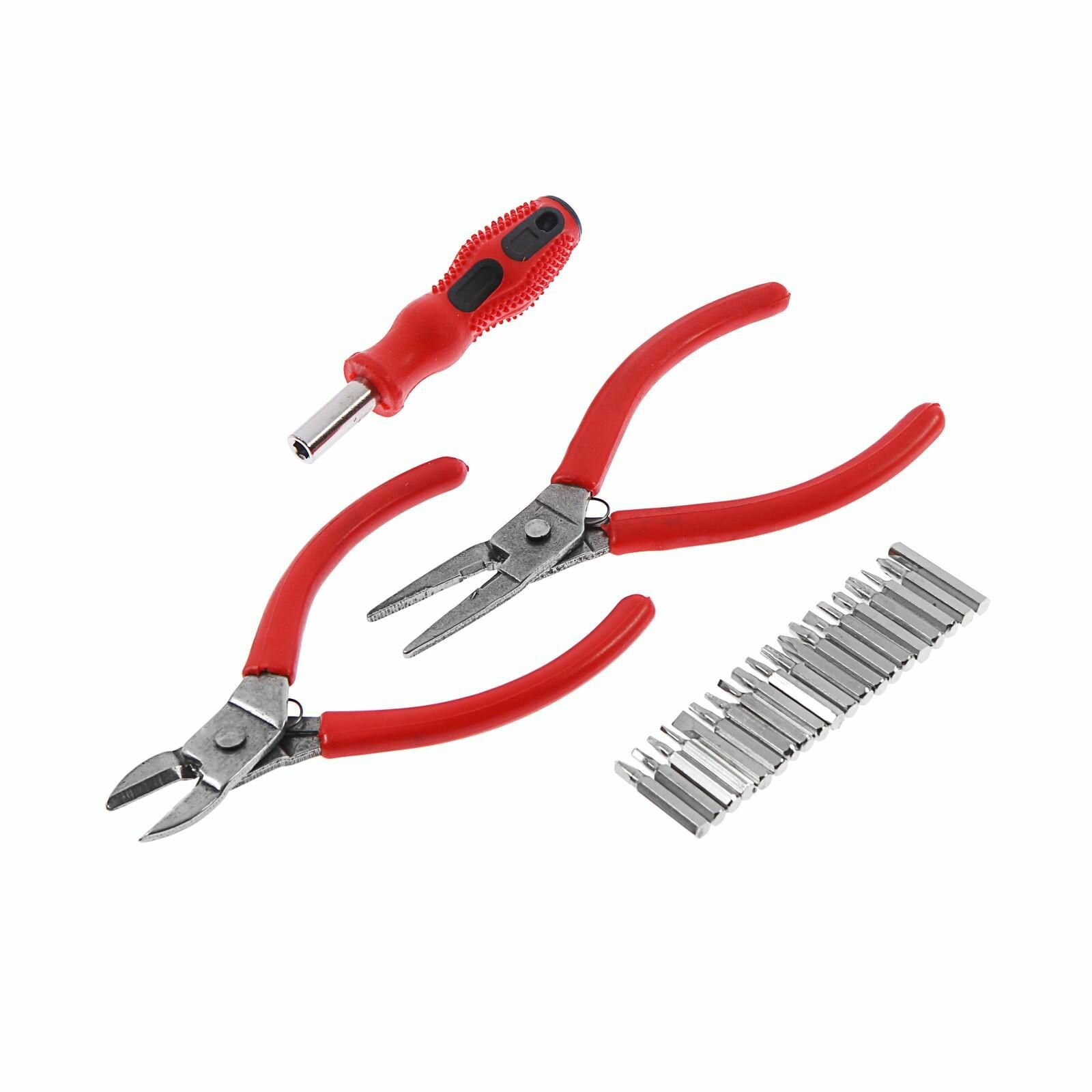 Набор инструментов 23 предмета, плоскогубцы, бокорезы, держатель с набором бит