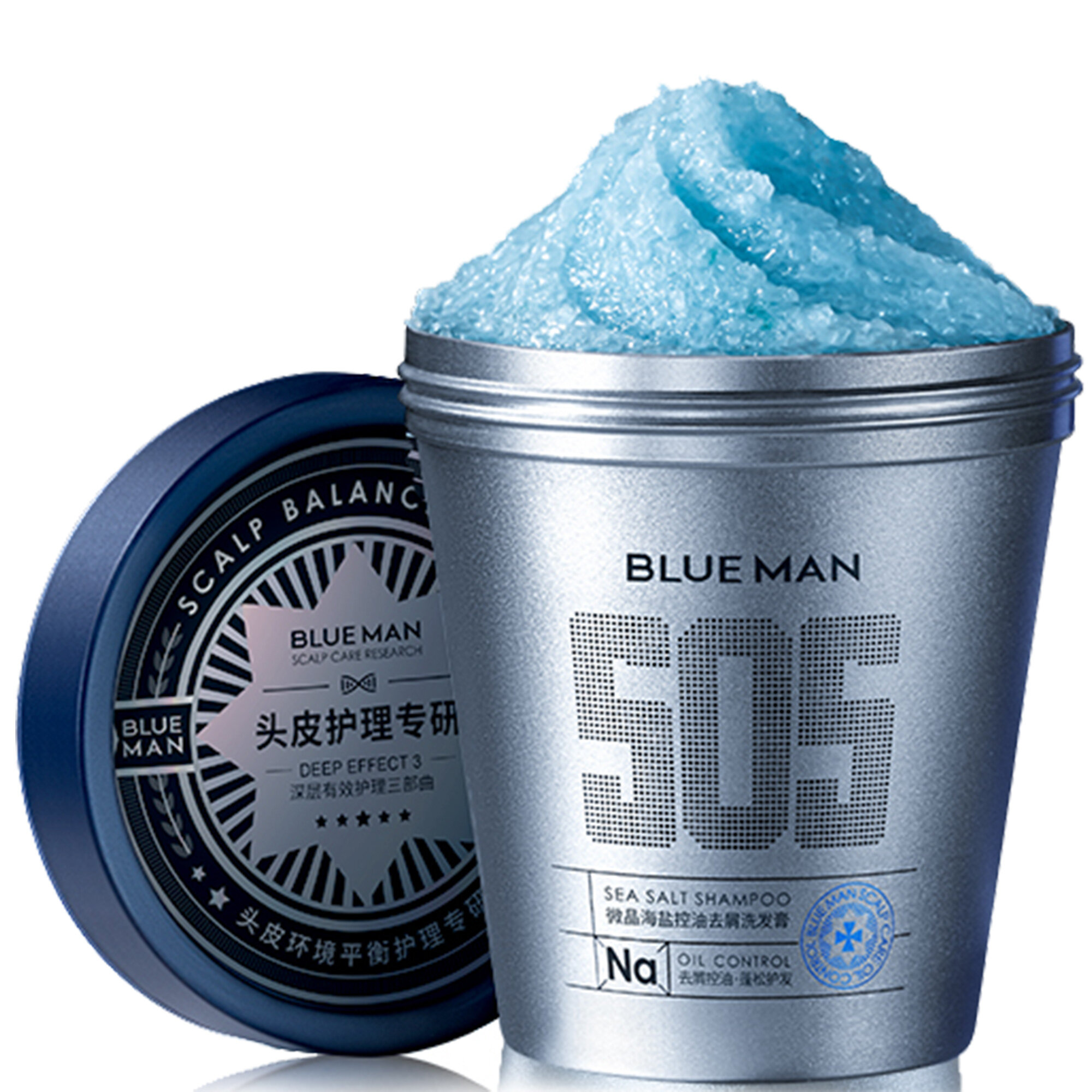 Шампунь мужской BLUE MAN с морской солью от жирности и перхоти, крупнозернистый активный 4994959