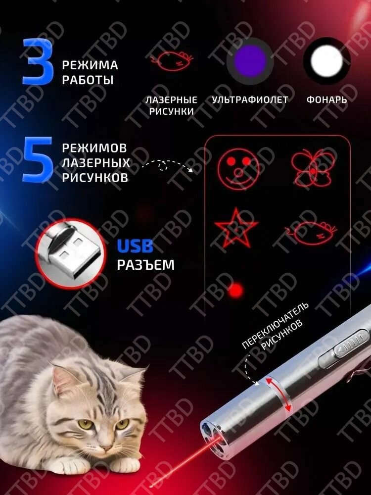 Портативная лазерная указка для кошек 1 шт, USB-зарядка, интерактивная игрушка для котят!
