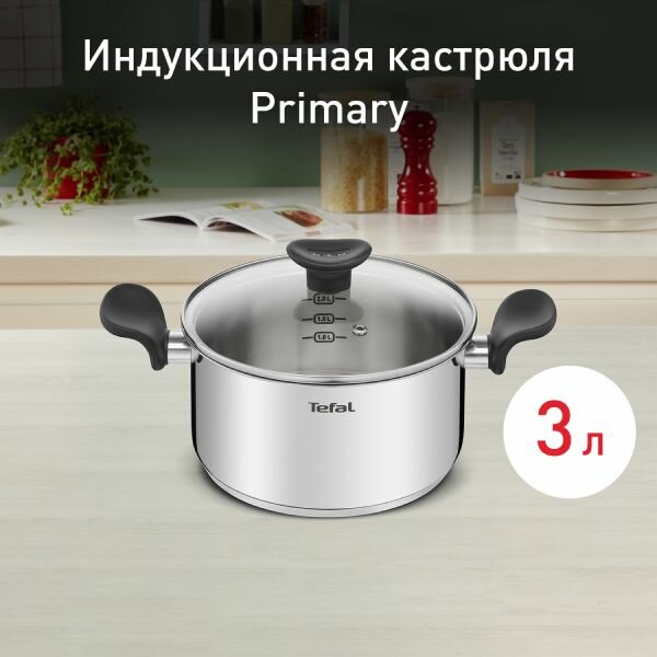 Кастрюля с крышкой Tefal Primary E3084474 3 л, 20 см, серебристый