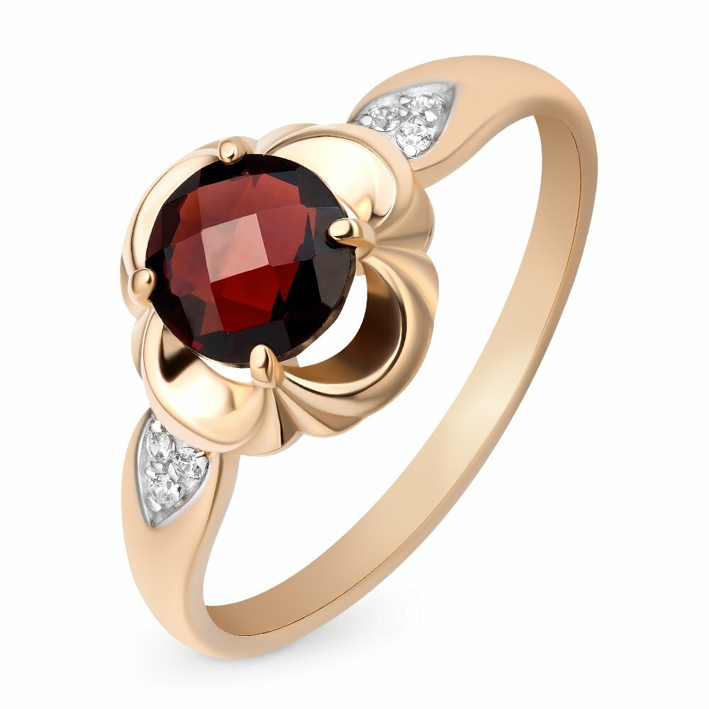 Кольцо, красное золото, 585 проба, родирование, фианит, гранат