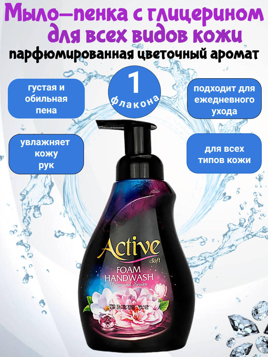 Пенка-мыло Active "Черный бриллиант" для рук, с дозатором, 500мл