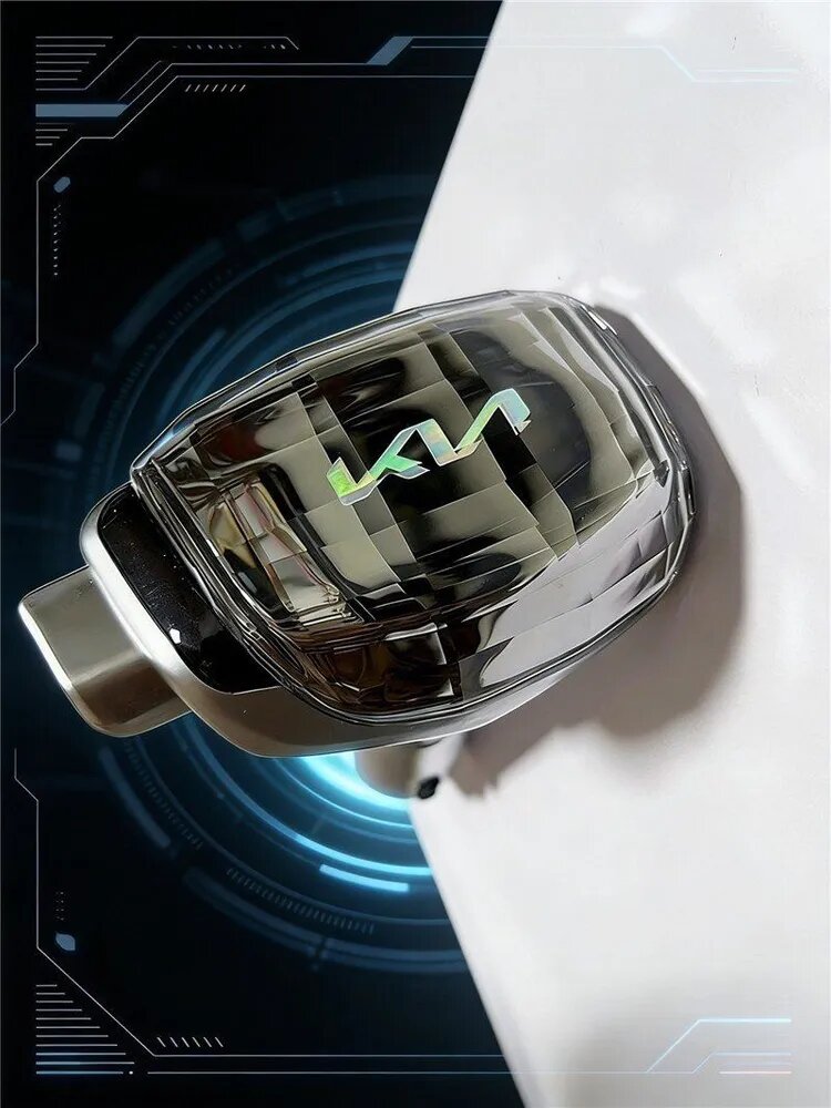 Ручка АКПП стеклянная с голографическим логотипом KN для Kia, алюминиевая, прозрачная, 12x8 см