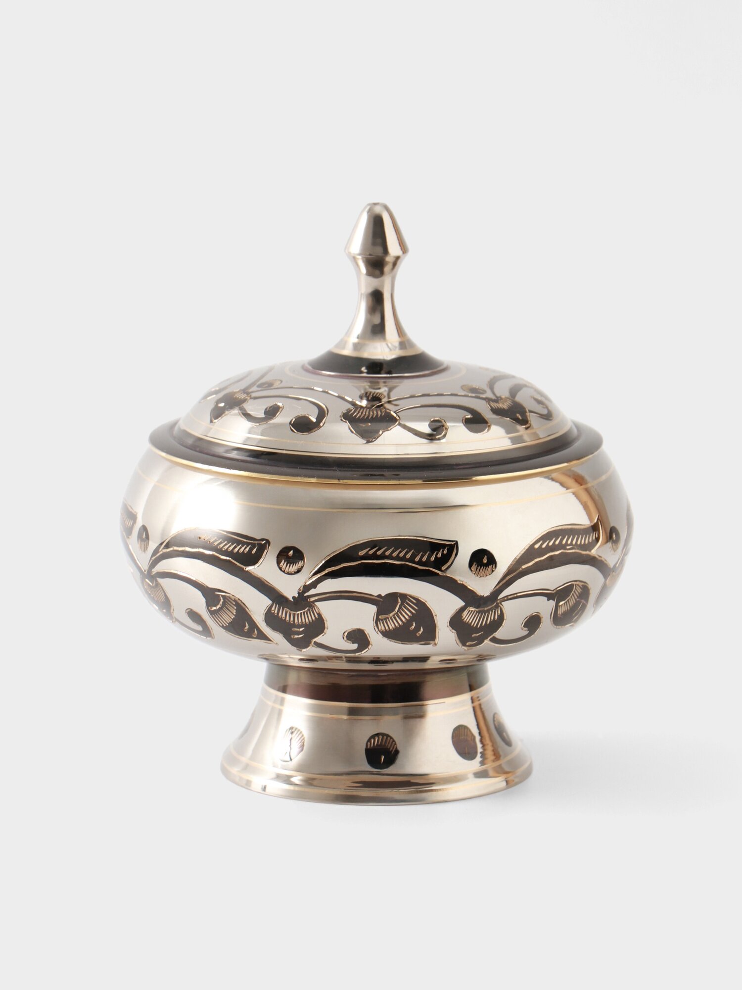 Сахарница «Серебряная с чёрными узорами», 500 мл, 13×13×15 см, латунь