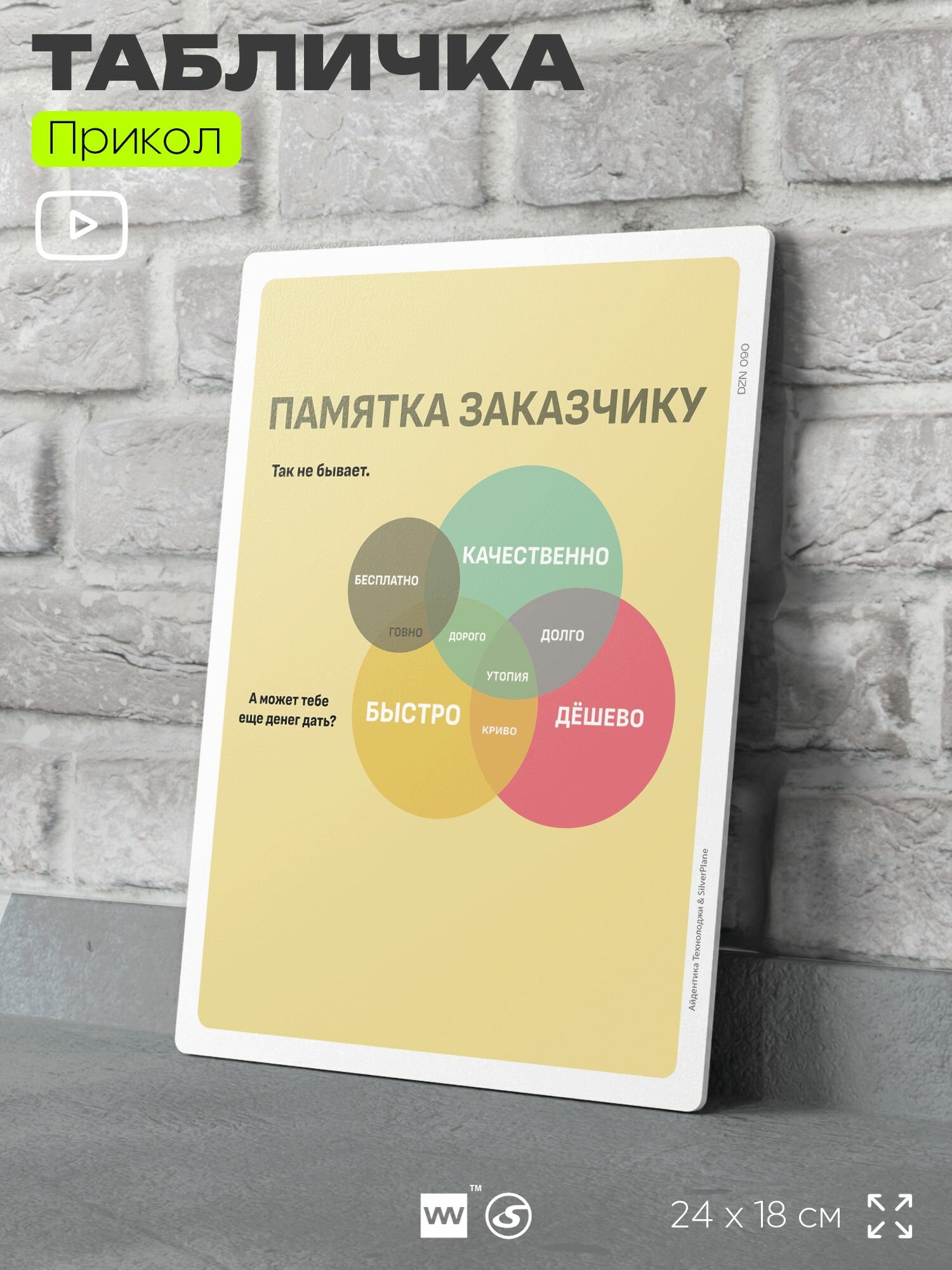Табличка шуточная прикольная "Памятка заказчику" на дверь и стену, для офиса и дома, для дизайнеров, пластиковая с двусторонним скотчем, 24х18 см, серия Алкан, Айдентика Технолоджи