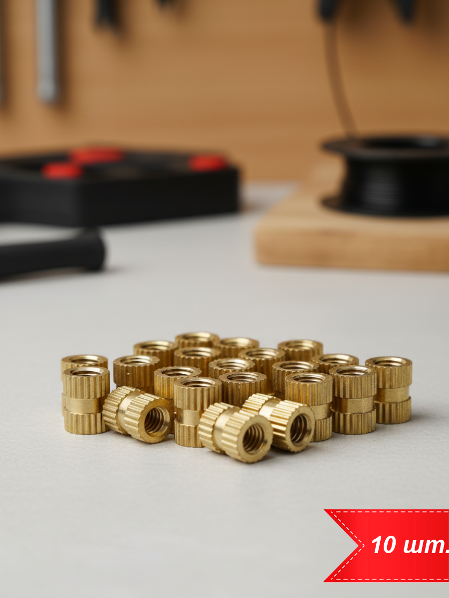 Резьбовые втулки для пластика М5 6 х 7 мм, латунь (10 шт.)
