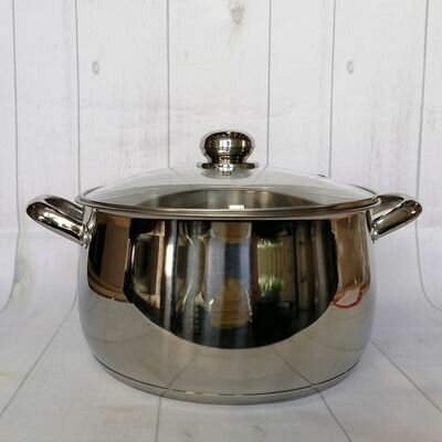 Кастрюля нержавеющая 7,0л d-260мм цилиндрическая ТРС стеклянная крышка полая ручка Н-1620ДСП33Т ЛЗМ