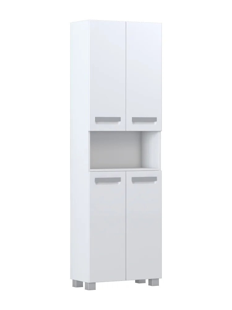 Шкаф Vigo Plaza 600 с бельевой корзиной, 60 см, белый, глянцевый, шкаф для ванной, с полками