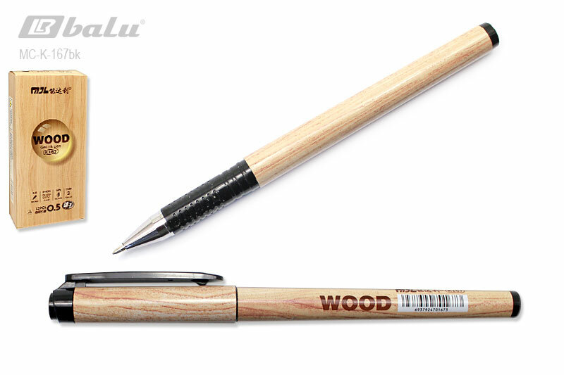 Ручка BASIR "Wood", гелевая, синяя, 0,5мм, круглая, бежевый цвет, 12 шт