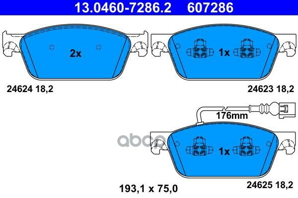 Колодки тормозные дисковые передн, VW: TRANSPORTER (T5) (BUS/MULTIVAN/BOX) 03- Ate арт. 13.0460-7286.2