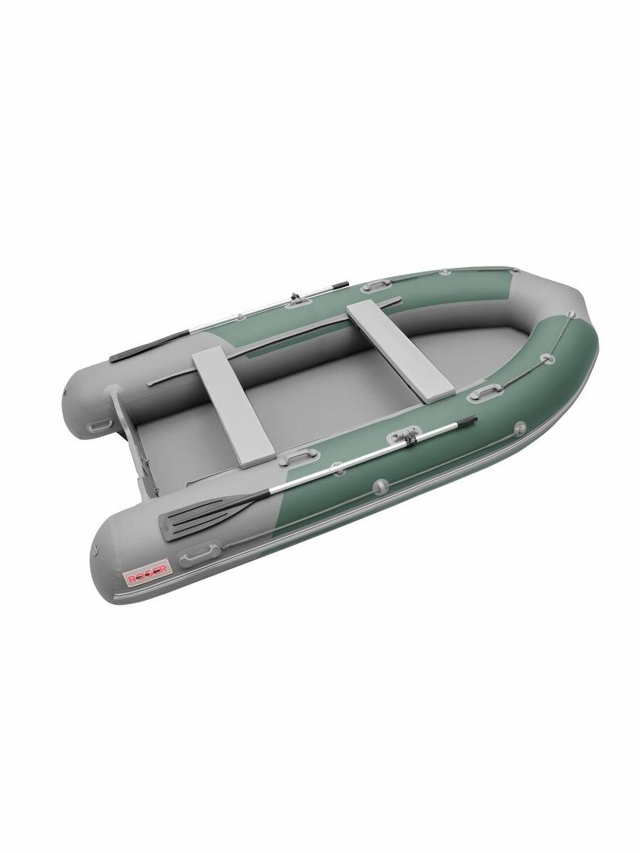 Лодка ПВХ под мотор ROGER Sfera 380, надувная для рыбалки НДНД с ковриком призма (зеленый-серый)
