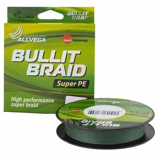 Шнур Bullit Braid Allvega, четырехжильная, длина 135м, диаметр 0,24мм, вес 16.5кг, цвет зеленая