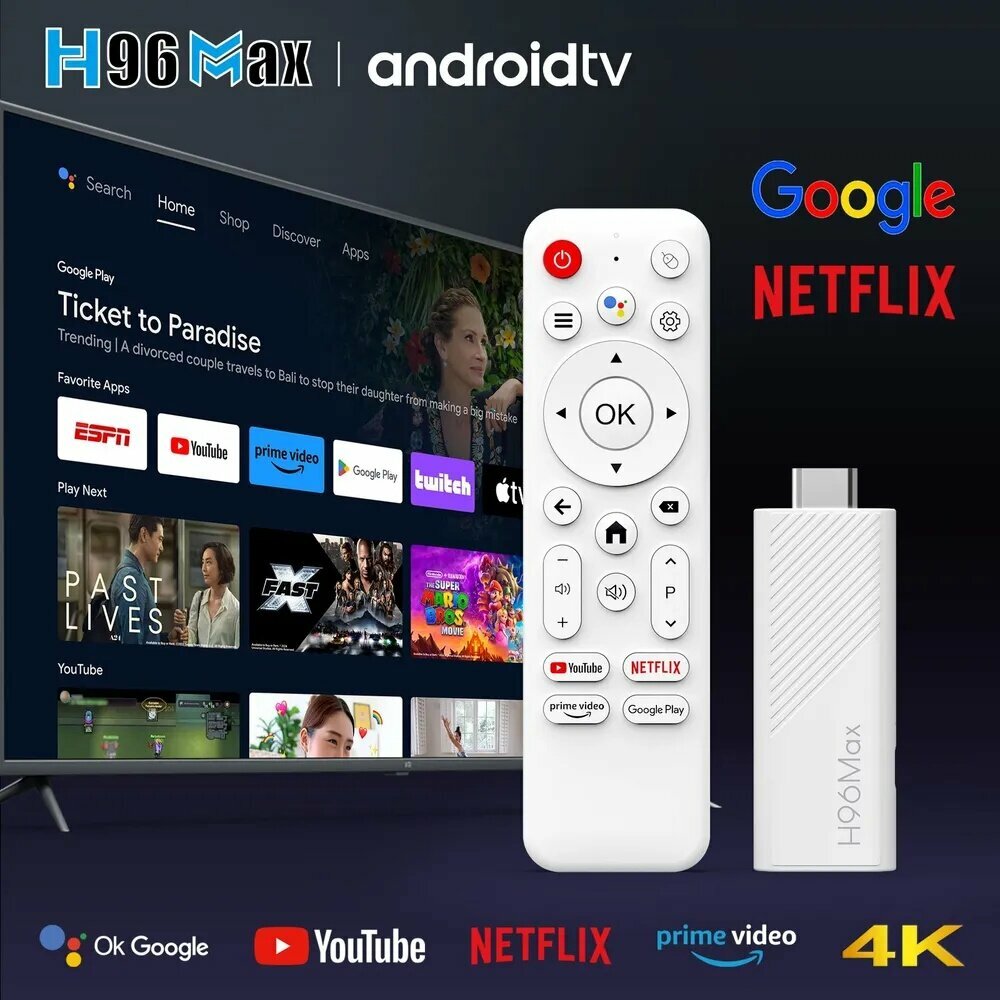 Система караоке 4K UHD TV Box H96 Max H313 TV STICK Android 14.0 2 ГБ+16 ГБ ATV Box Octa-core WiFi6 2.4G/5.8Ghz BT5.4