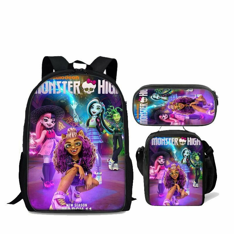 Рюкзак школьный для девочки, ранец подростковый Monster High Набор школьных сумок из трех частей