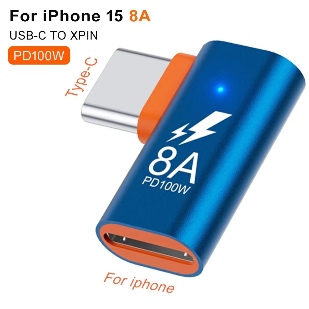 Адаптер USB-C to iPhone 8A, PD100W, Blue