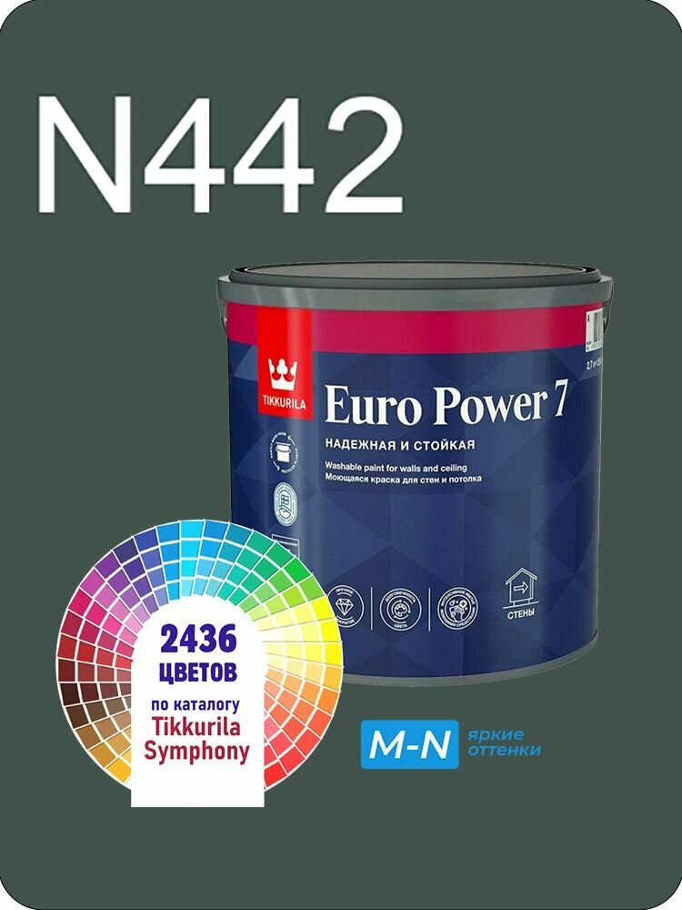 Краска для стен и потолков Tikkurila Euro Power 7 2,7л. яркие оттенки N442