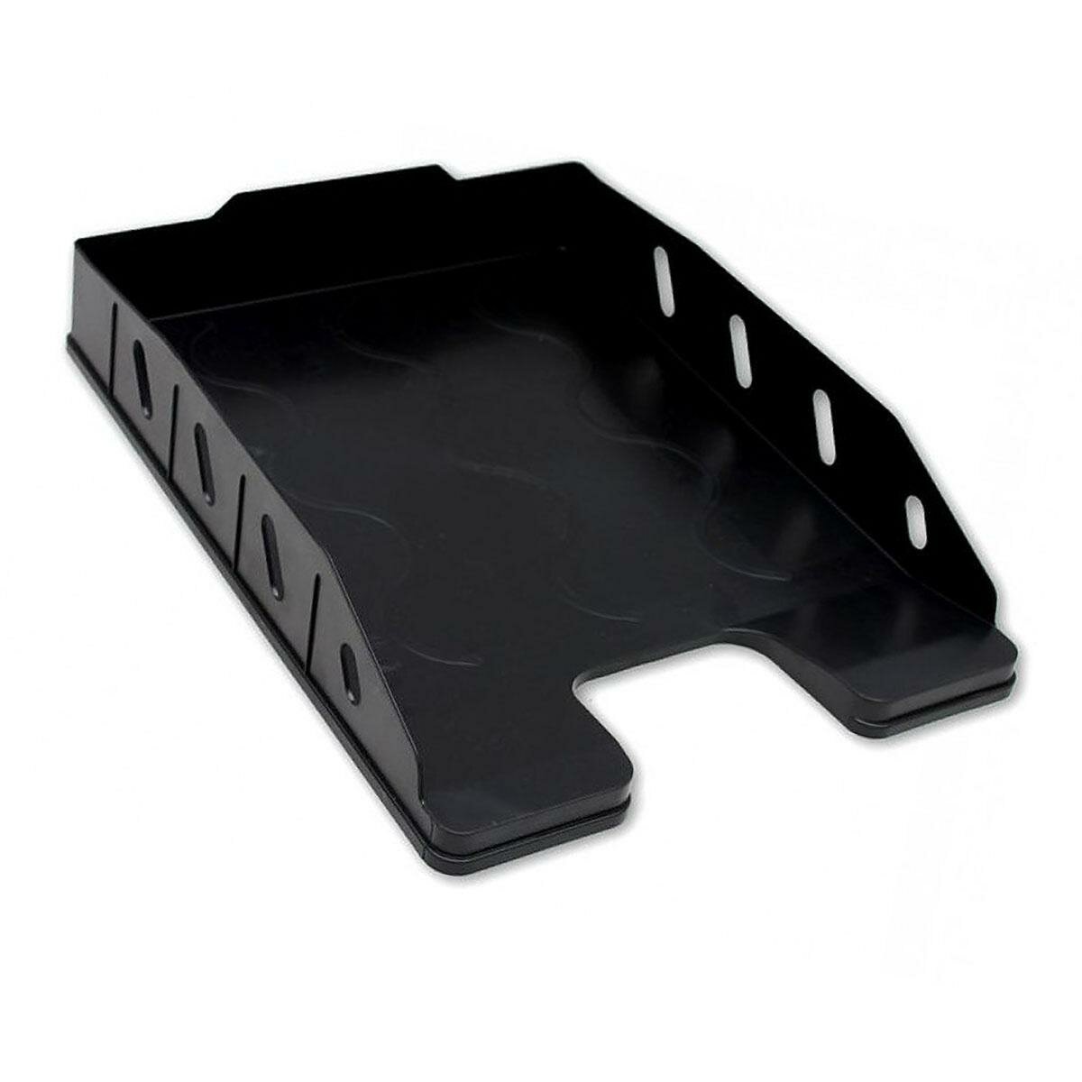 Лоток для бумаг офисный, горизонтальный, черный, гладкий пластик, формат А4, 62х340х250 мм