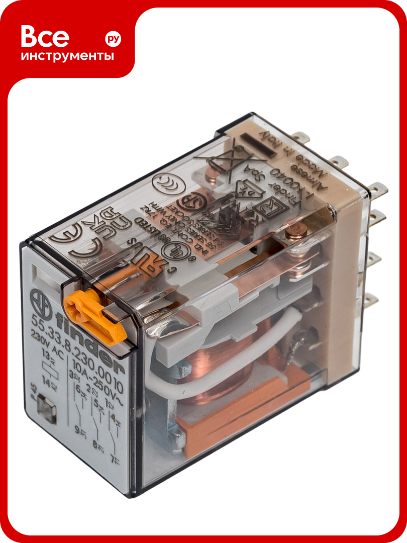 Промежуточное реле Finder 3 перекидных контакта 10А, 230В AC, 553382300010