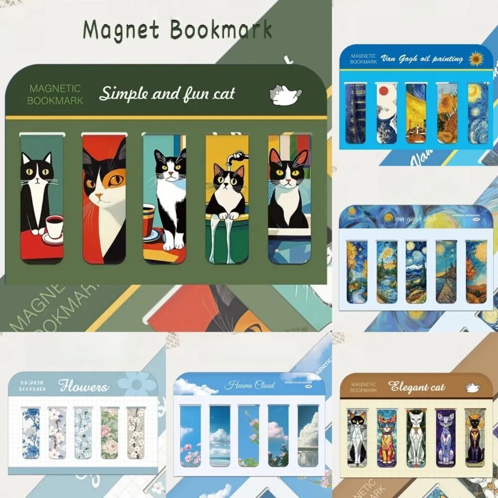 Закладка магнитная "Elegant cat" для книг, набор из 5 шт, бумага, 2*12 см — фото 1