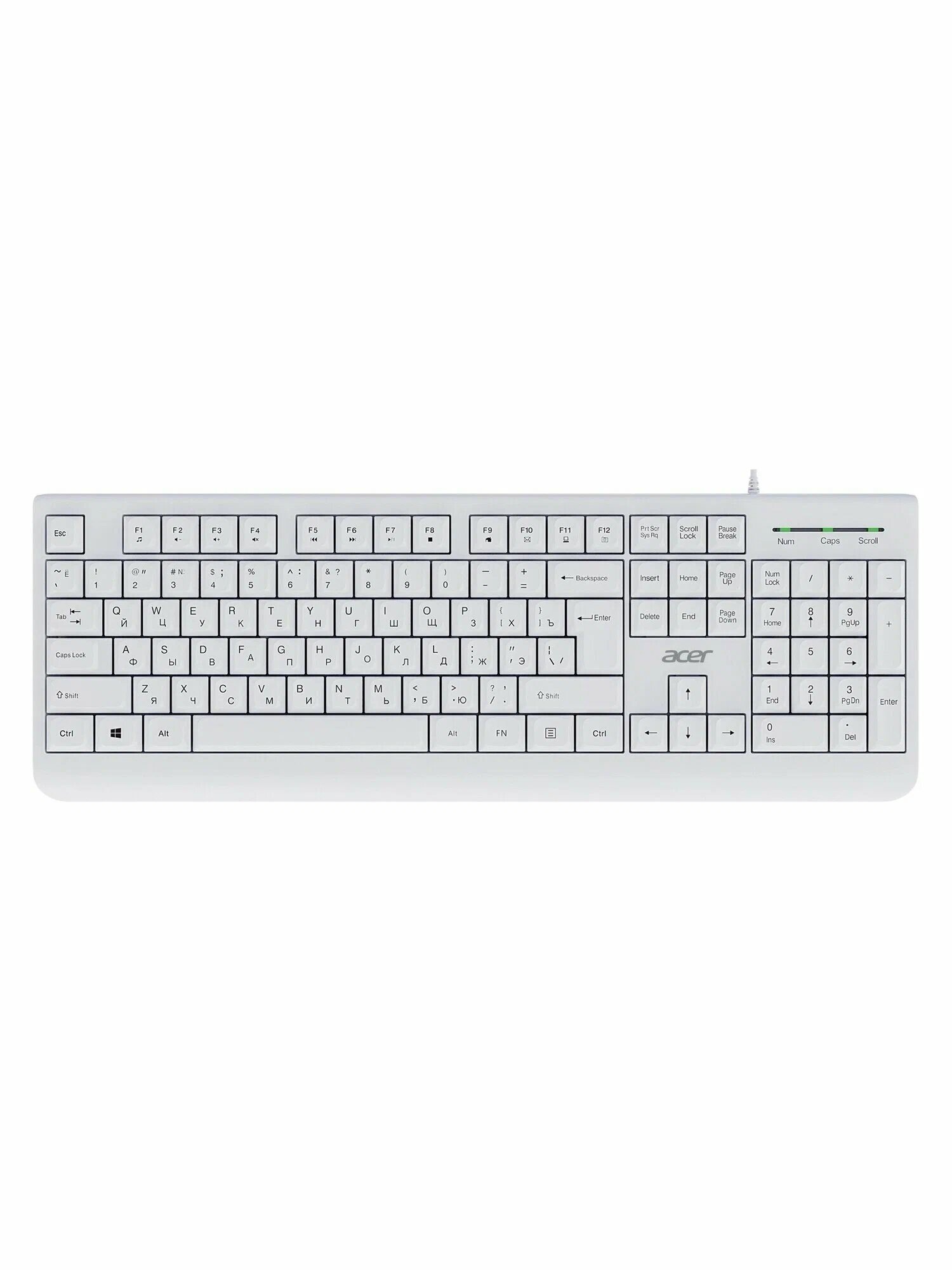 Клавиатура проводная Acer OKW400, USB Multimedia, кабель 1.8 м, белый (ZL. KBDEE.01B)