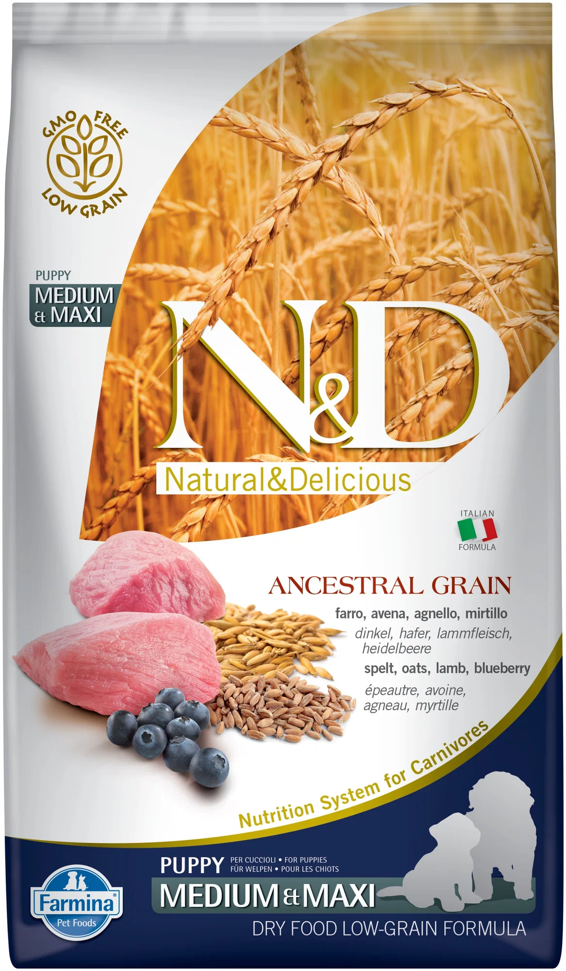 33710/4024 FARMINA N&D LG корм д/щенков, беременных и кормящих сук средних и крупных пород Ягненок с черникой