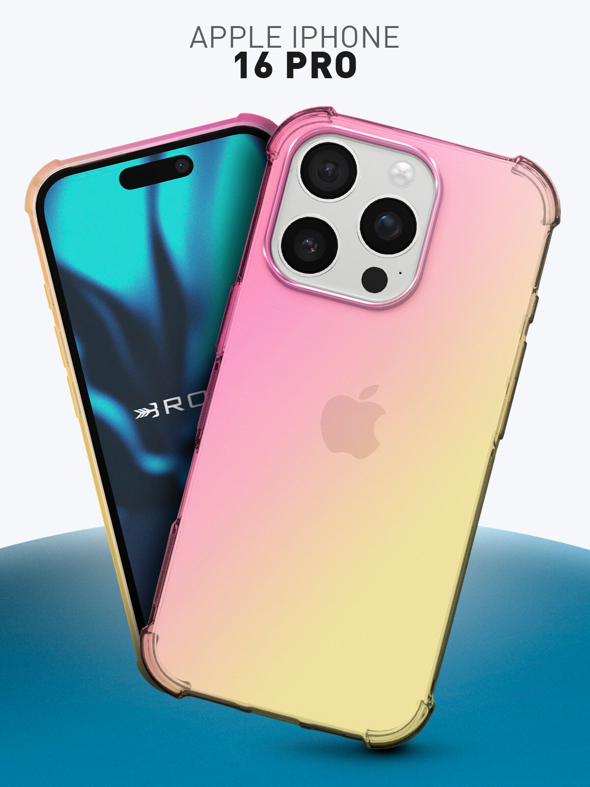 Противоударный силиконовый чехол Rosco на Apple iPhone 16 Pro (Айфон 16 Про), прозрачный розово-золотистый