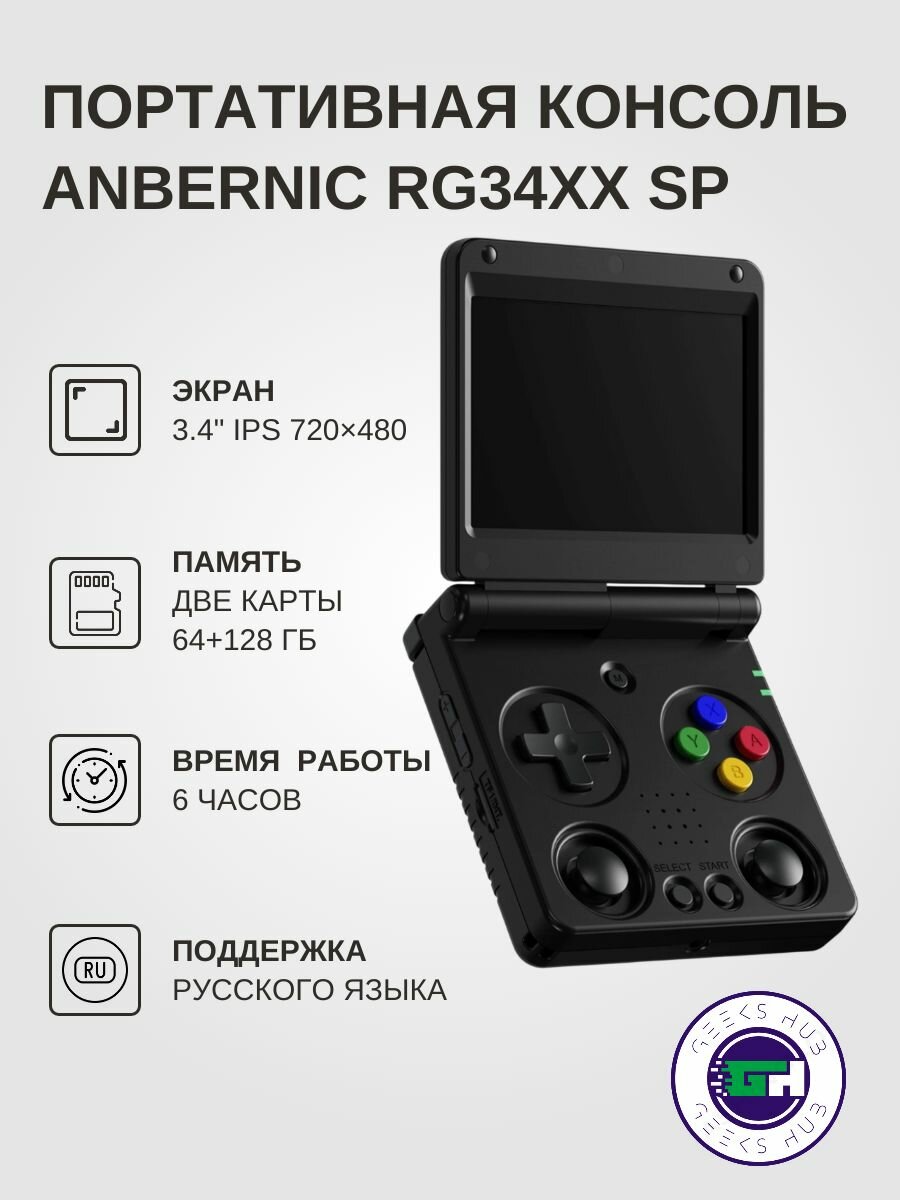 Портативная игровая приставка Anbernic RG34XX SP, экран 3.4", 720*480