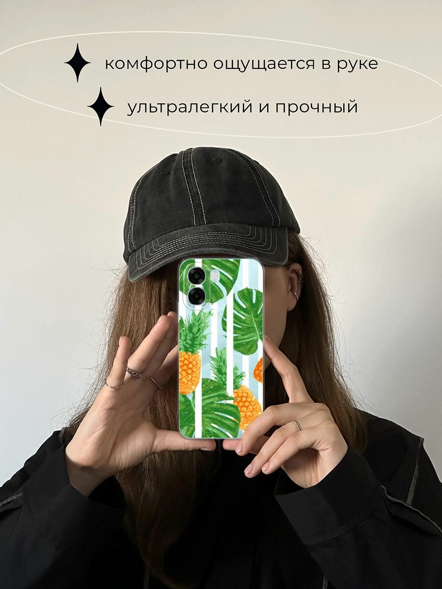 Чехол на Oppo A6x / Оппо A6x с принтом Ананасы и полоски 2, прозрачный — фото 1