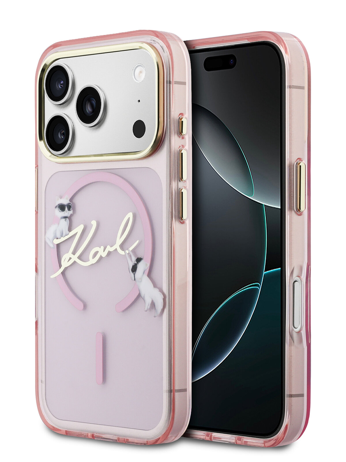 Чехол Karl Lagerfeld на iPhone 17 Pro Max, с магнитами MagSafe, с принтом IML Choupette, розовый