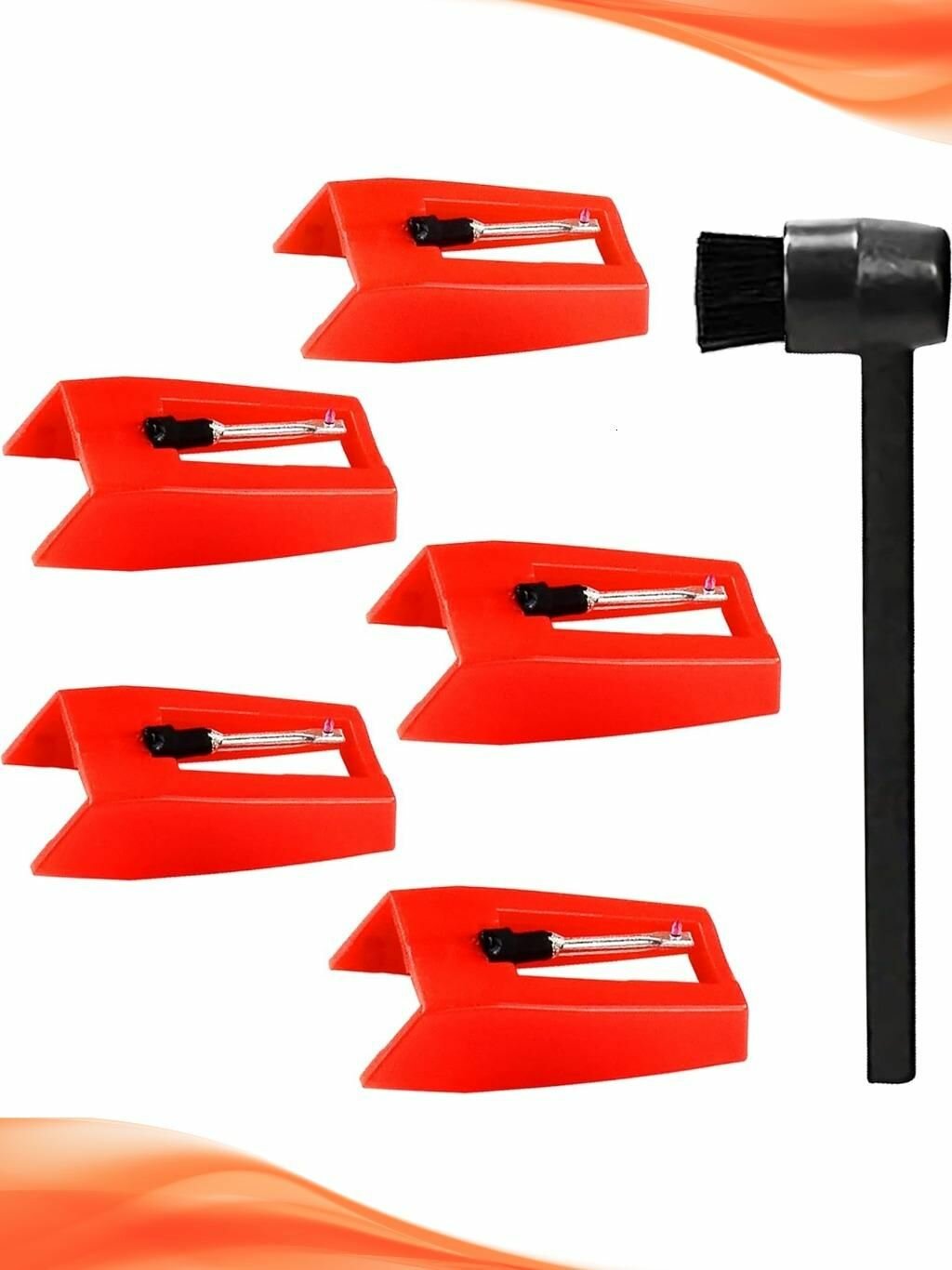 Алмазная игла для фонографа с щеткой, пластиковая замена для проигрывателя, красный