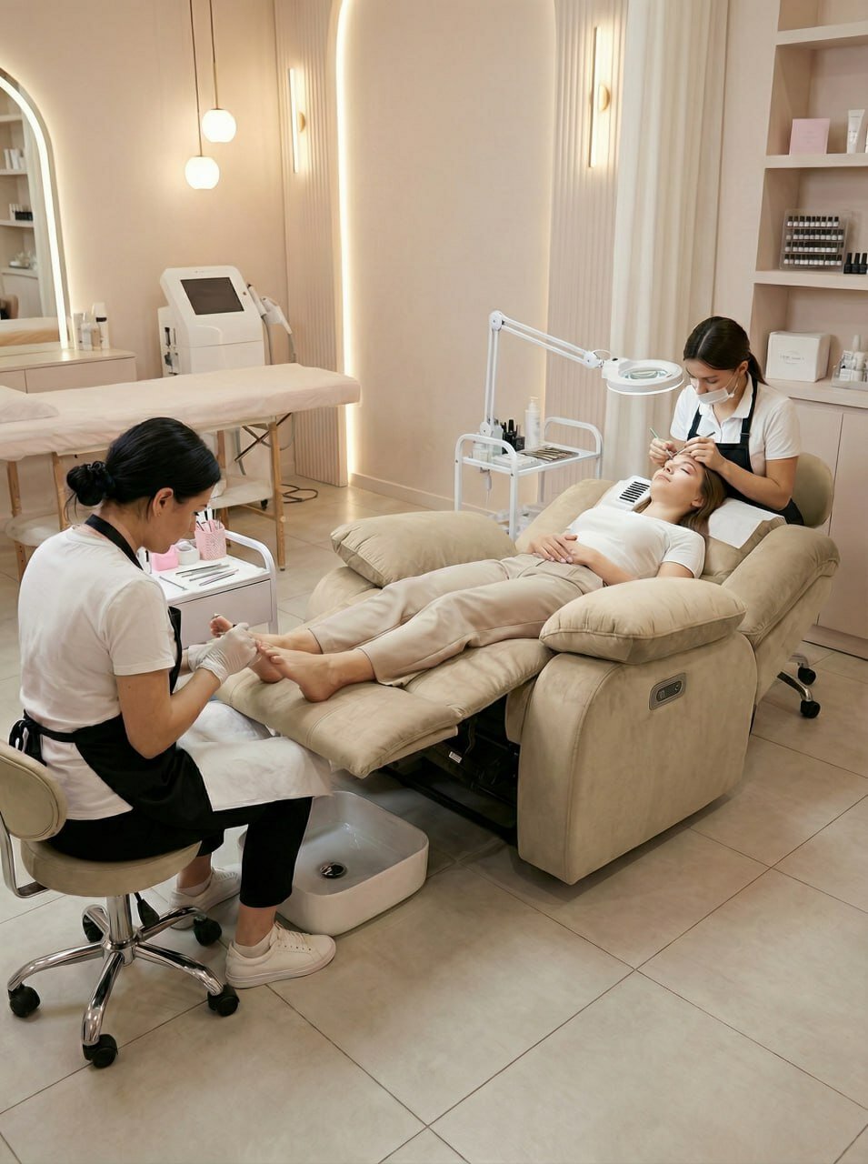 Кресло реклайнер "Милан", электрический, 2-х моторный, для домашнего кинотеатра, офиса, салона красоты, для педикюра, велюр бежевый