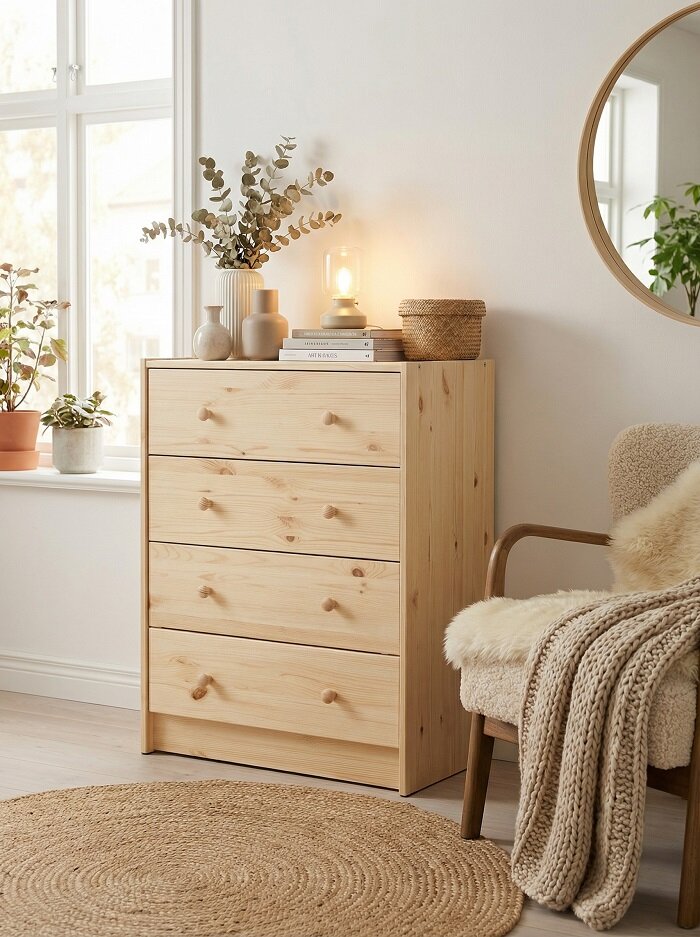 Комод для одежды Раст, 4 ящика, массив сосны, скандинавский стиль, 62x30x90 см