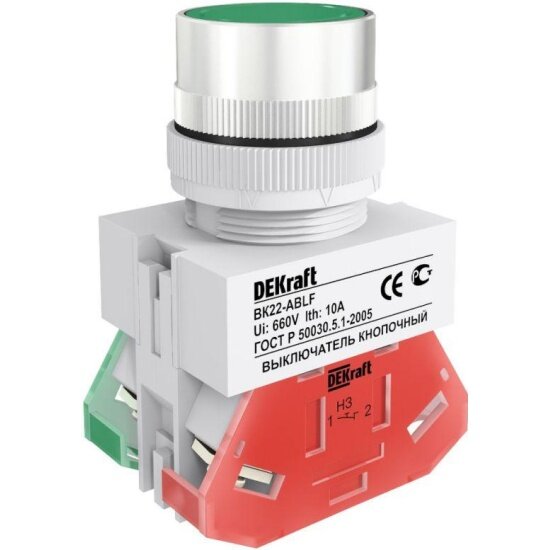 Выключатель кнопочный Dekraft ABLF ВК-22 d22мм 220В зеленый, 25013DEK