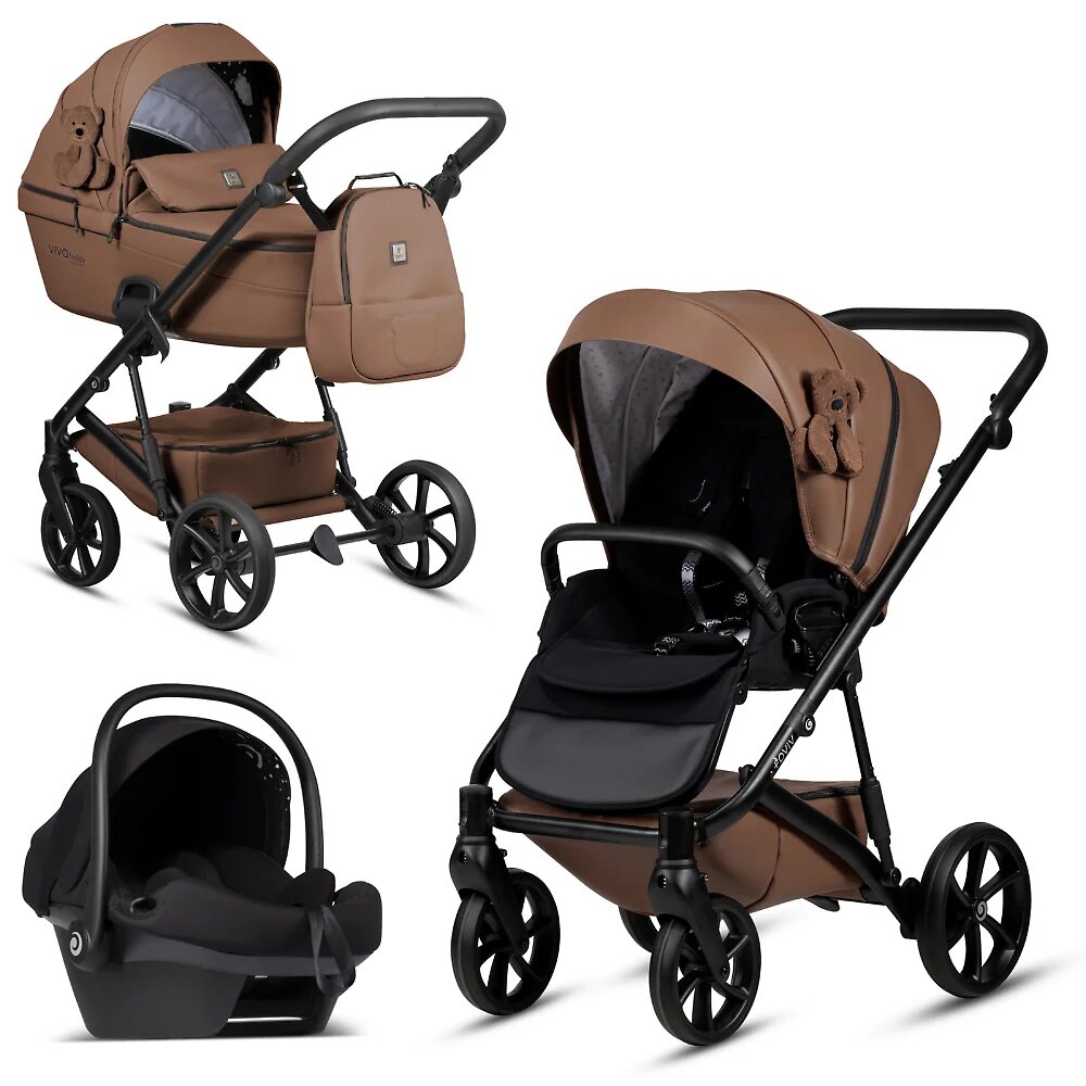 Детская коляска 3в1 Tutis Viva 6+, Elo Lux Edu Sky, цвет Biscuit / Teddy (Бисквитный)