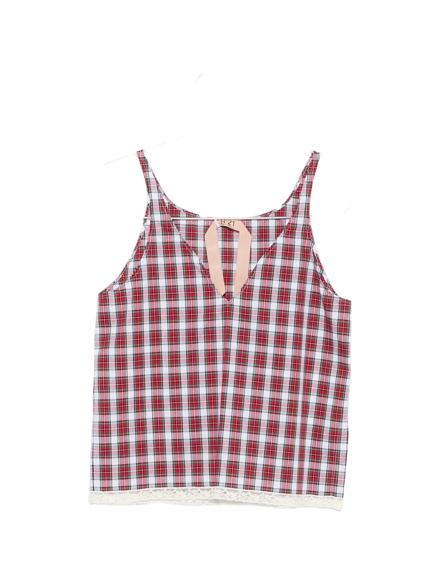 Блуза Check-pattern lace-trim blouse