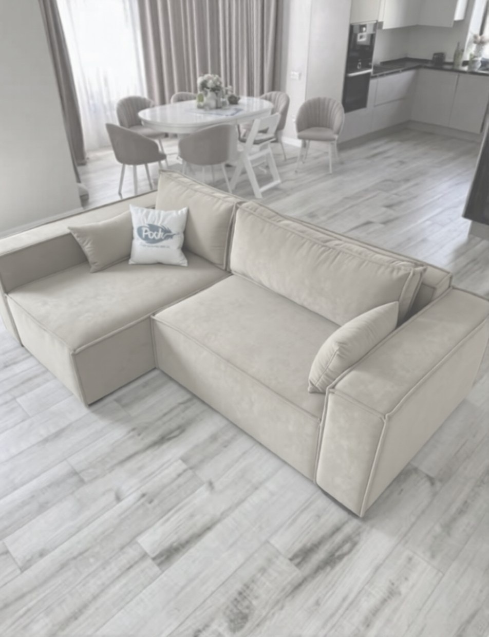 POOH Диван-кровать угловой Лофт(Норд) Мини velour Sand, 252х156х88, механизм еврокнижка